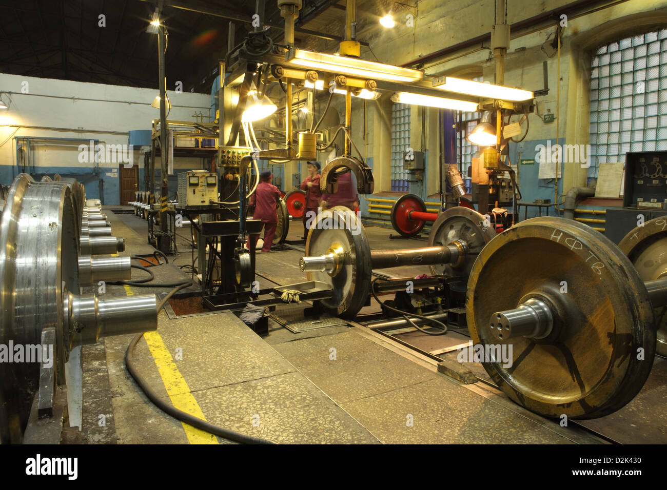 Train wheel engineering on Repair Plant Stock Photo - Alamy