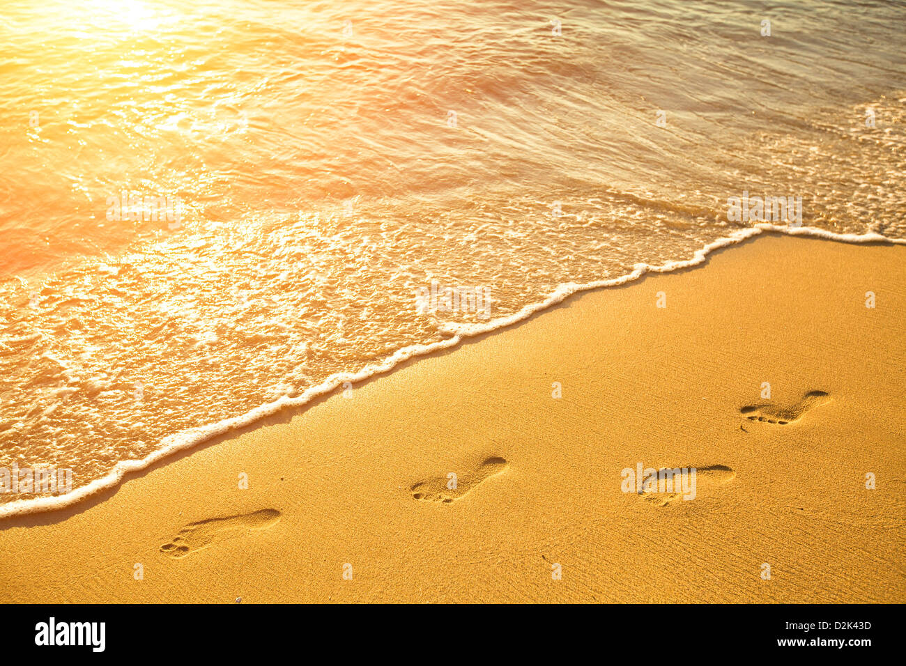 Footsteps on the beach by the sea in summer Stock Photo - Alamy