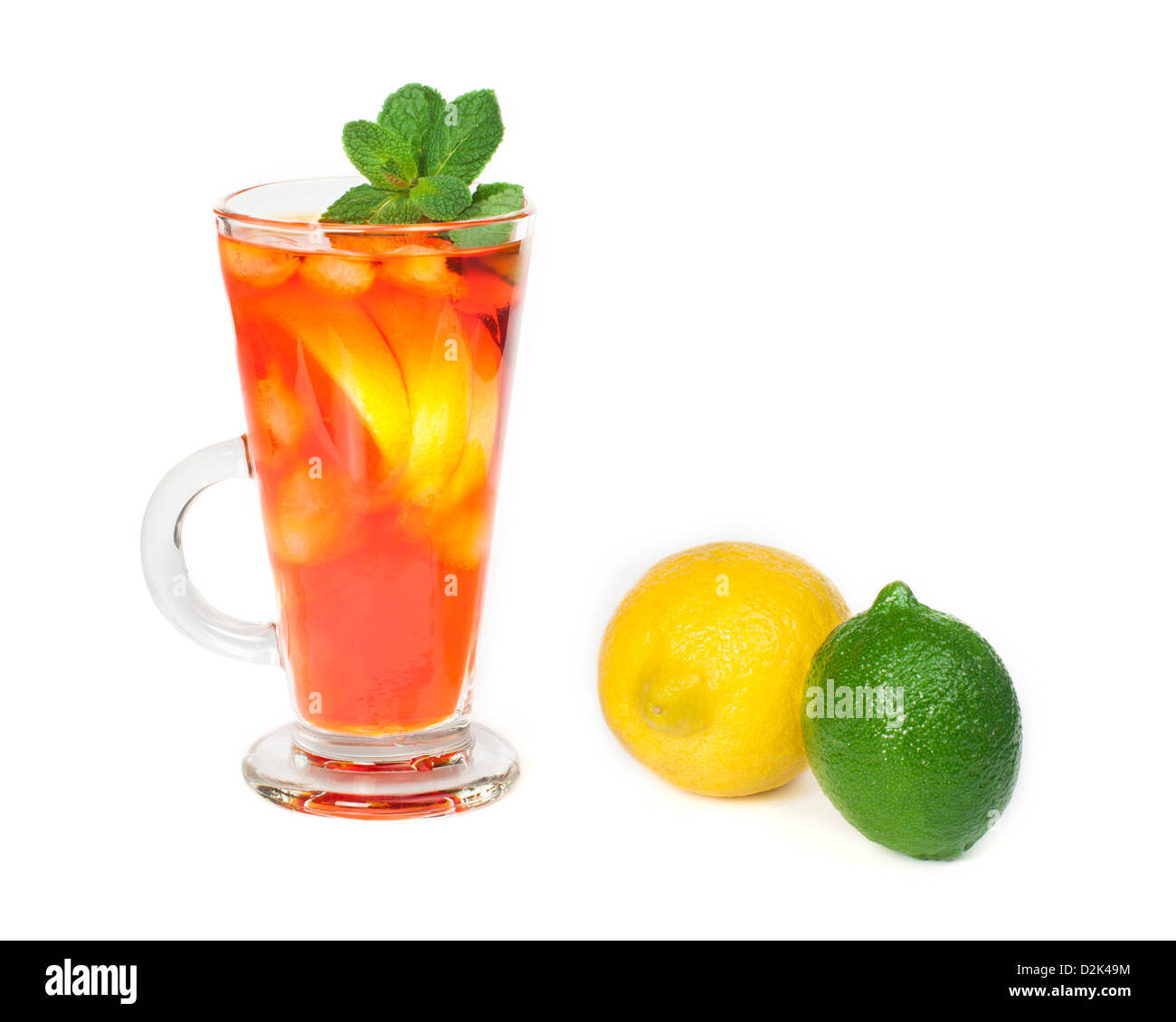 Ice tea white isolated. Glass ice tea with ice cubes and mint Stock ...