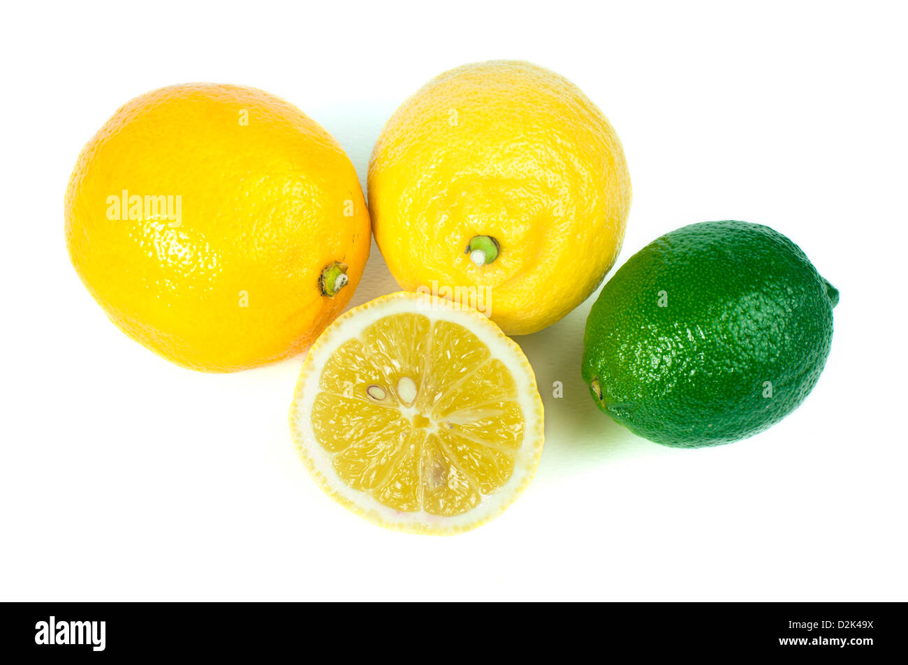 Three varieties of lemons. Yellow lemon, lime and orange lemon Stock ...