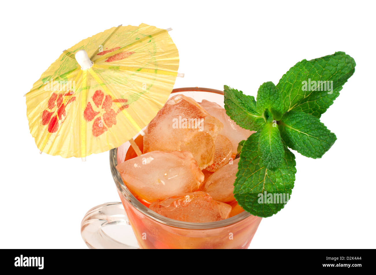 Ice tea white isolated. Glass ice tea with ice cubes and mint Stock ...
