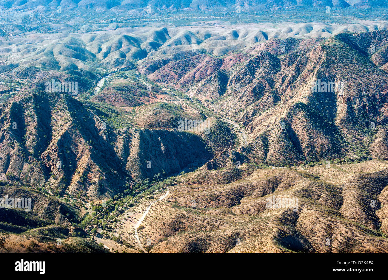 An aerial of almost bare rugged mountain terrain in South Australia's ...