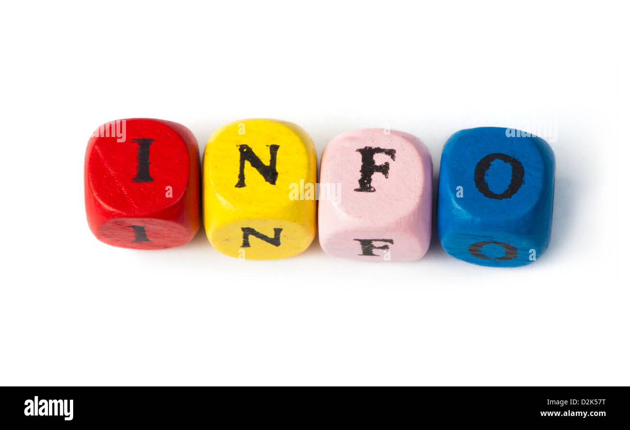 Word info on multicolored wooden cubes white isolated Stock Photo - Alamy