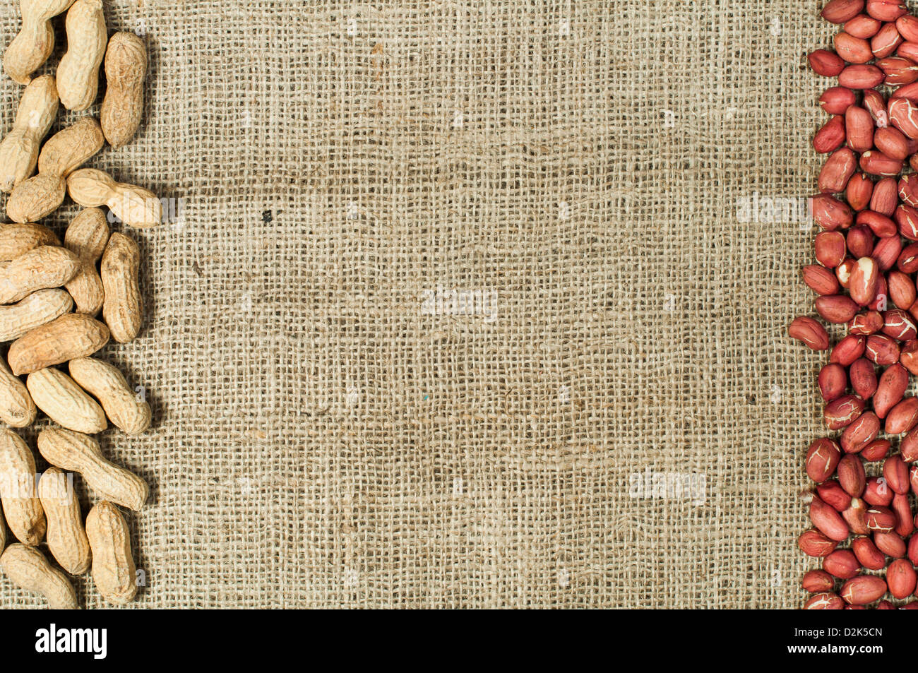 Closeup Peanuts on burlap.Raw peanuts in shells and shelled peanuts ...