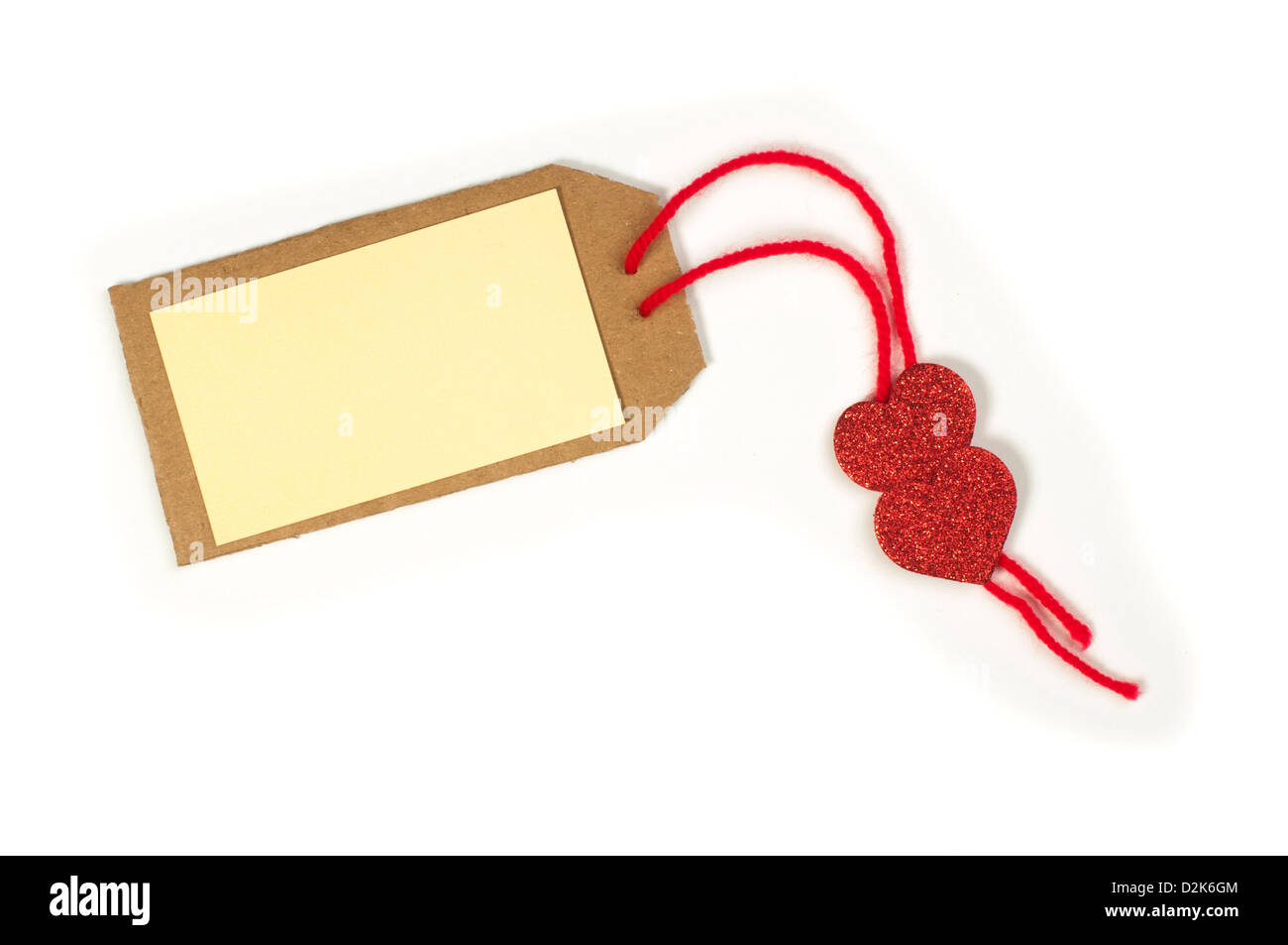 Paper label with rope and red hearts. White isolated Stock Photo - Alamy