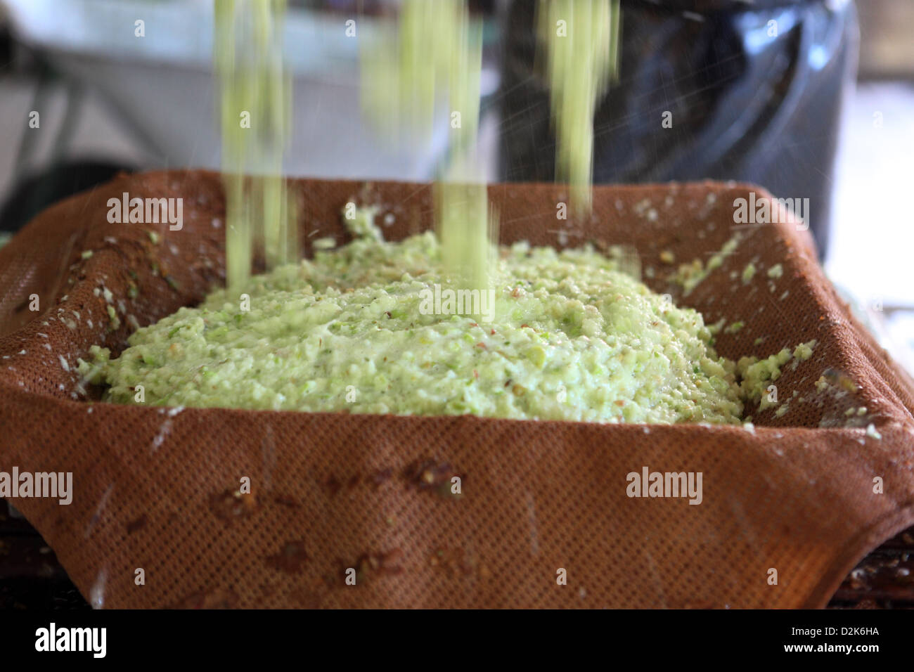 Sieversdorf High-Hofen, Germany, cider - cloth with crushed fruit Stock ...