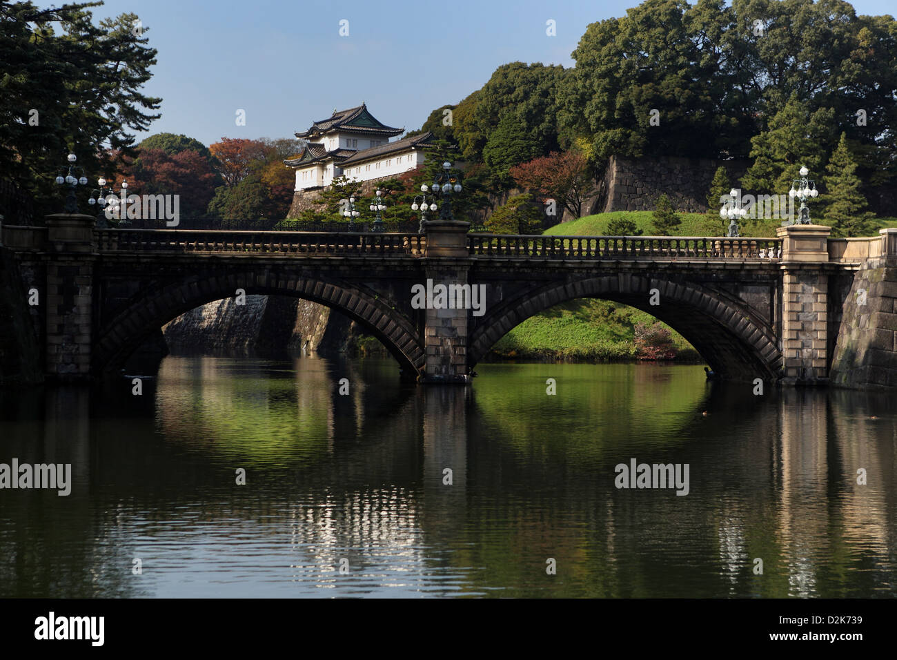 Tokyo, Japan, Nijubashi bridge to the entrance to the Imperial Palace ...