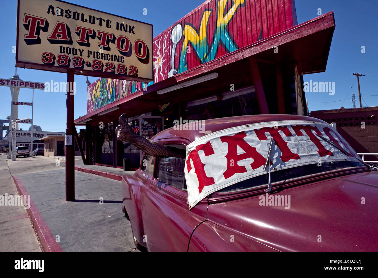A SCENE IN DOWNTOWN LAS VEGAS OUTSIDE ABSOLUTE INK TATTOO PARLOUR, OCT ...