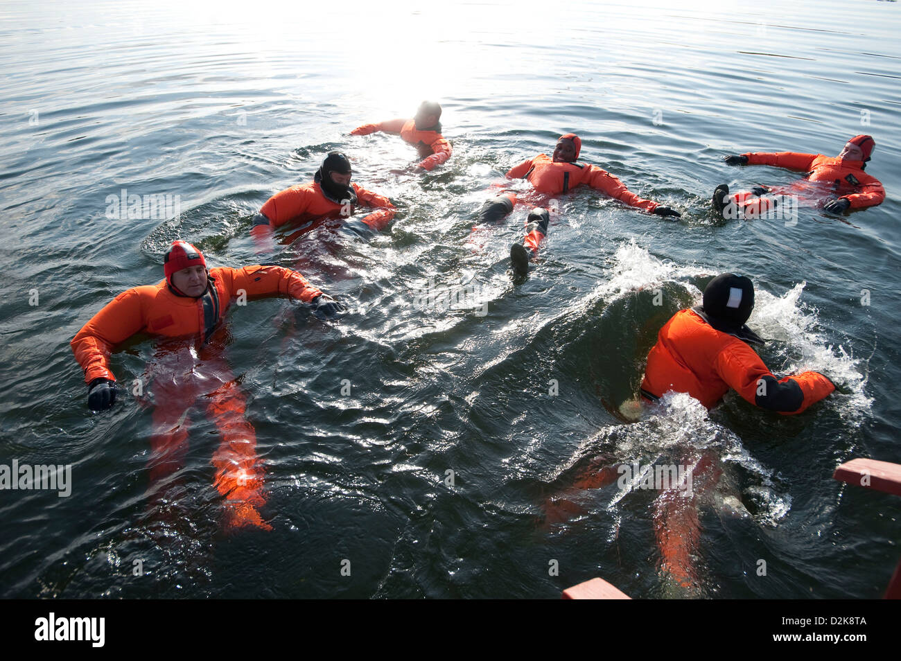 Coast Guard crew members from Air Station Houston test their dry suits ...