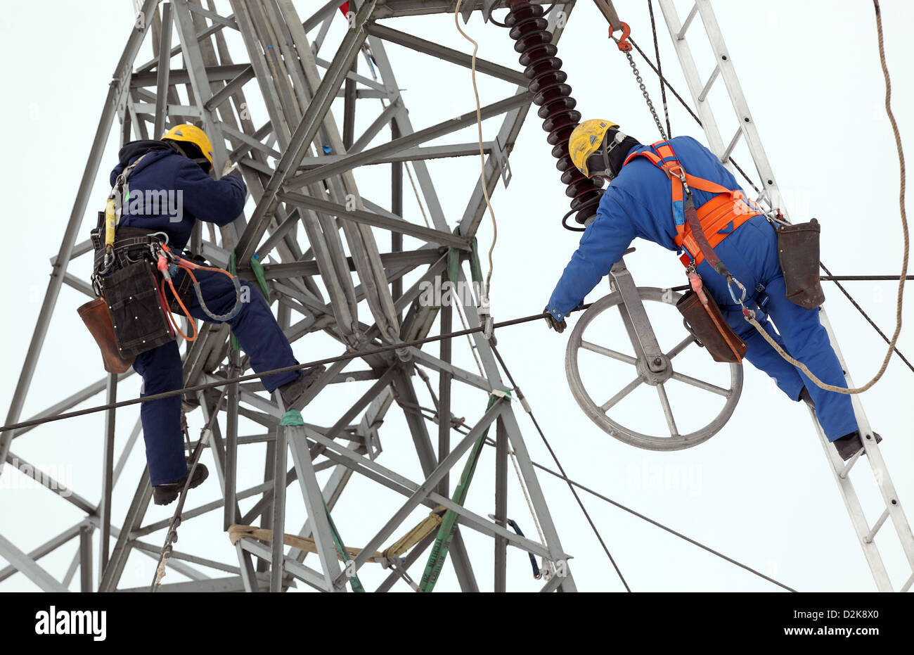 Zepernick, Germany, engineers are working on a pylon Stock Photo - Alamy