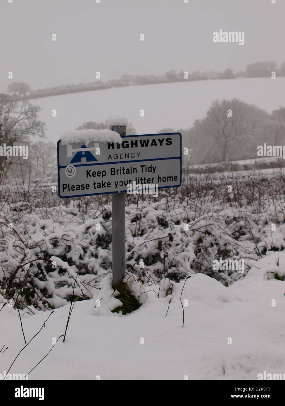 Highways agency road sign on the A30 near Okehampton, Devon, UK January ...