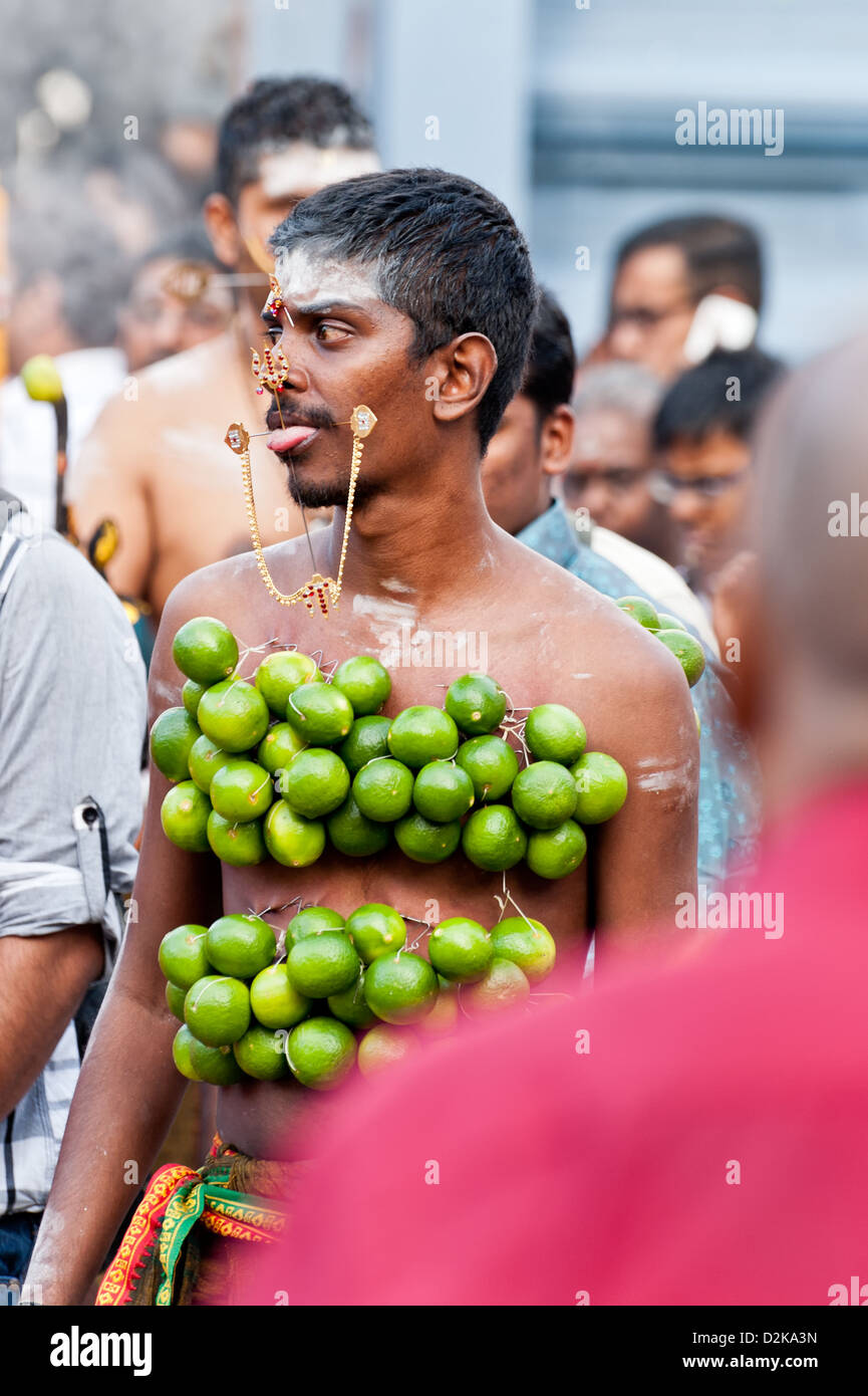 SINGAPORE – 2013 JANUARY 27: Male devotee at the annual Thaipusam ...
