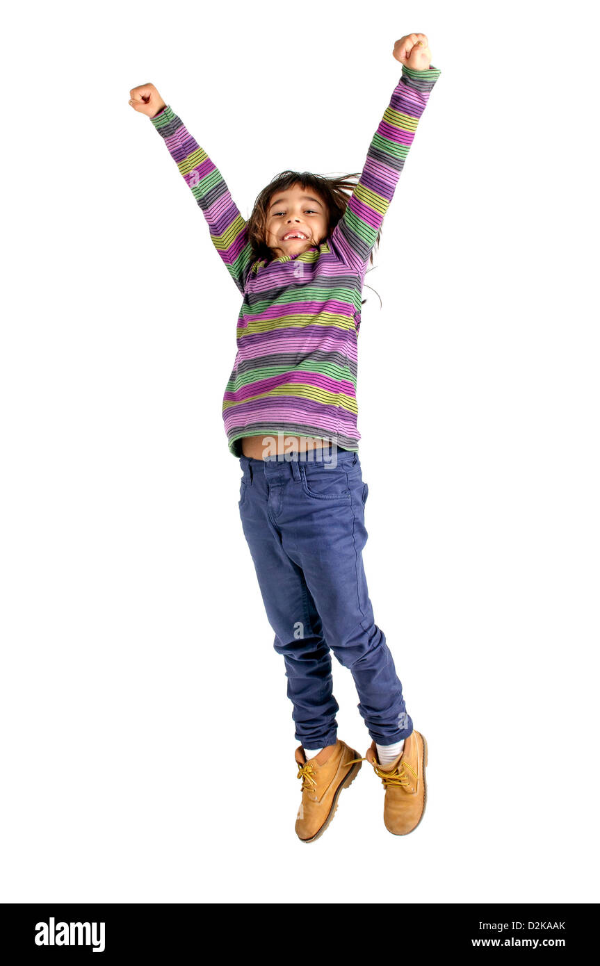 Young girl jumping isolated in white Stock Photo - Alamy
