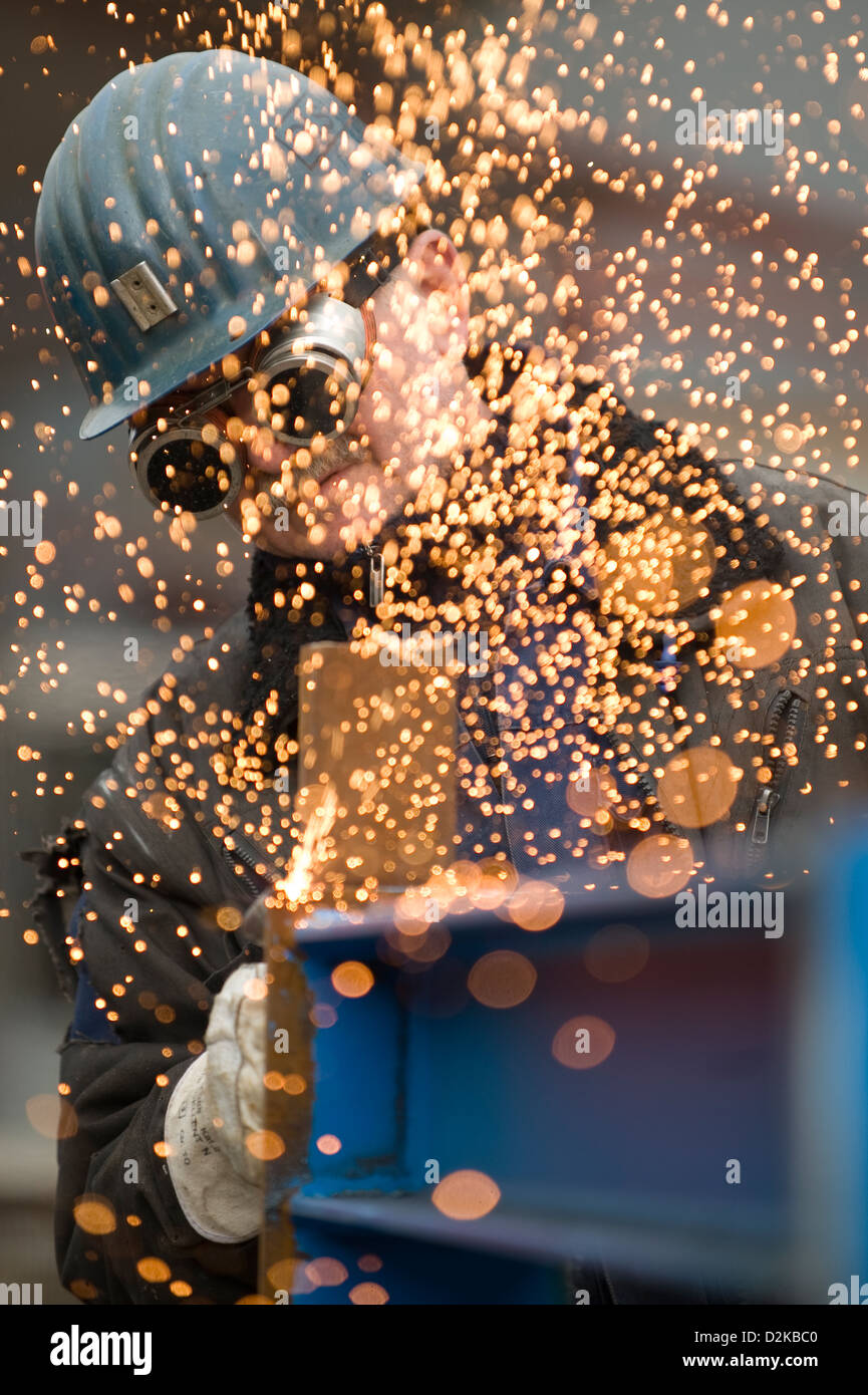 Dresden, Germany, a steel construction mechanic with a cutting torch ...
