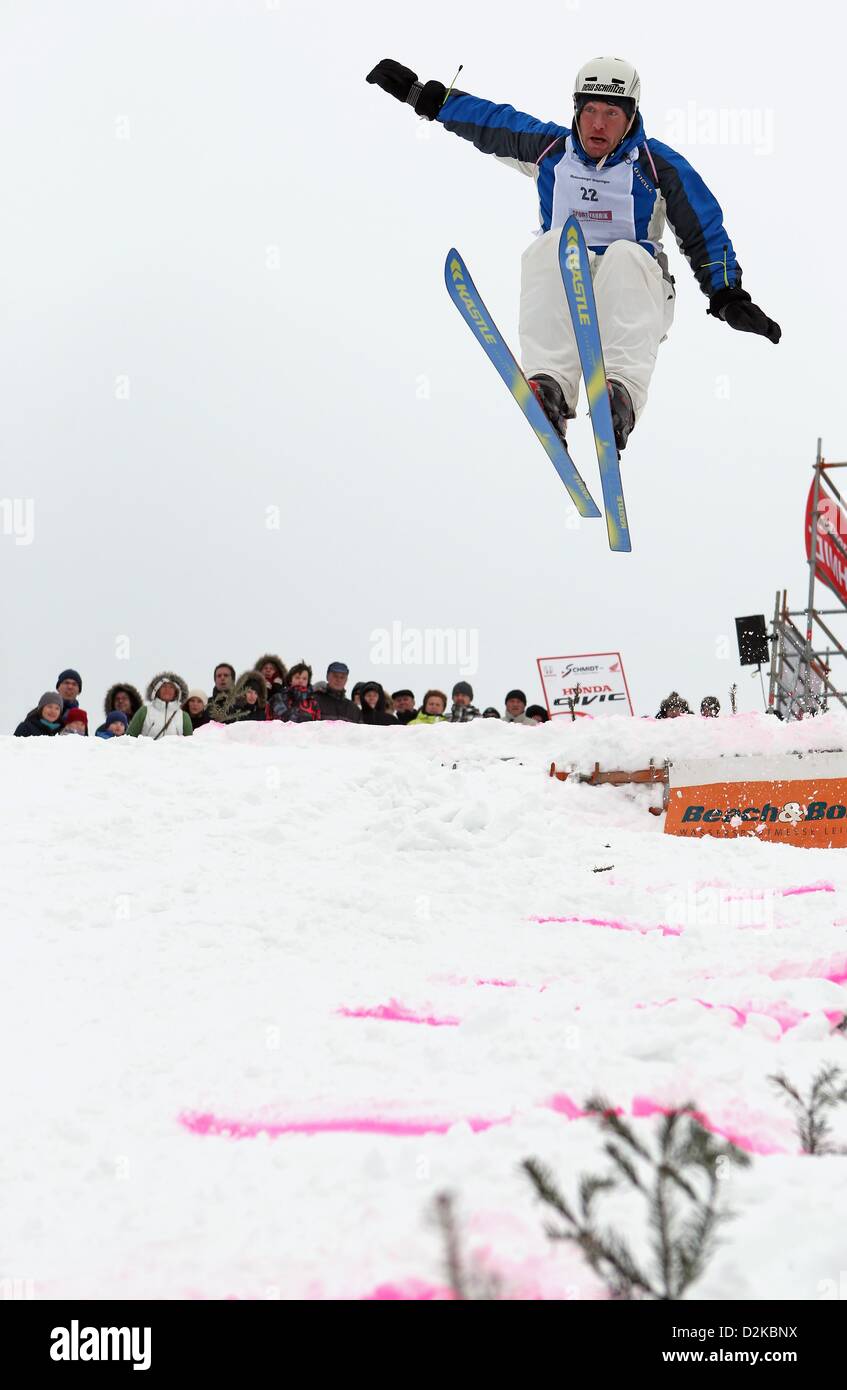 Kay Winter "Kamikaze" jumps from an improvised ski jump at ...