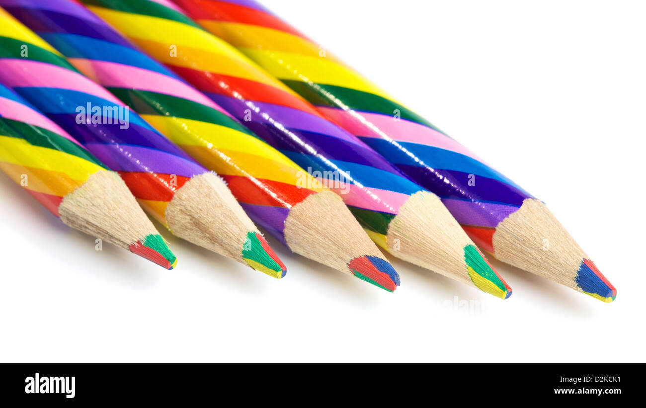 striped colorful pencils isolated on white background Stock Photo - Alamy