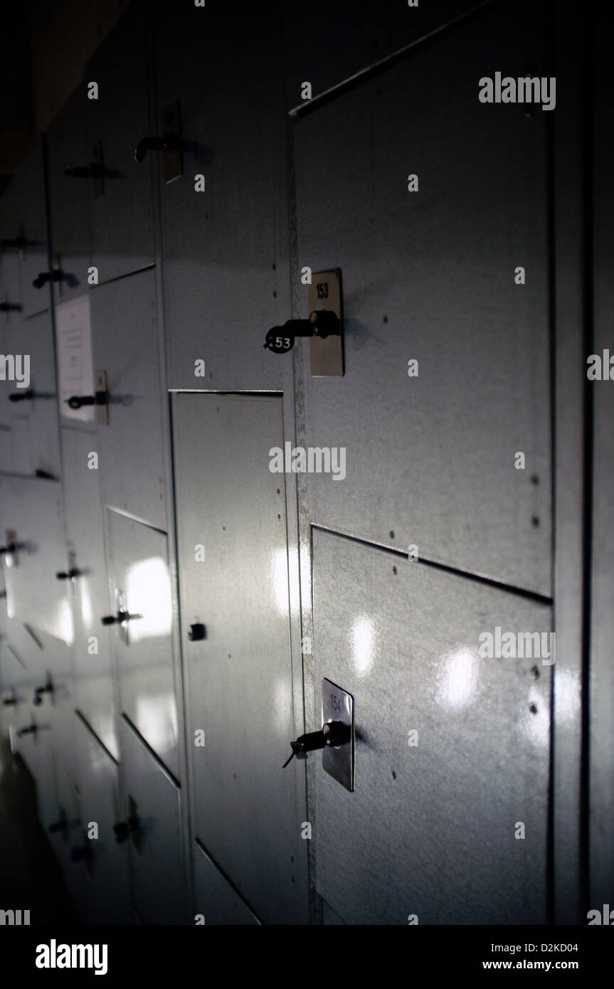 Metal lockers with the keys on Stock Photo - Alamy
