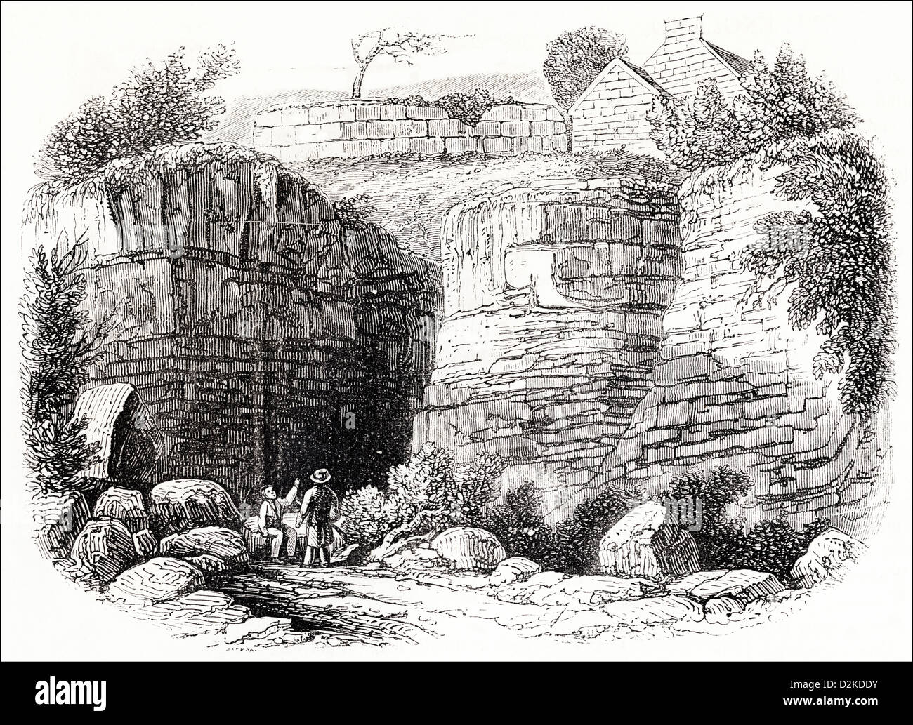 Wall of Severus aka Hadrian's Wall above sandstone quarries at Denton ...