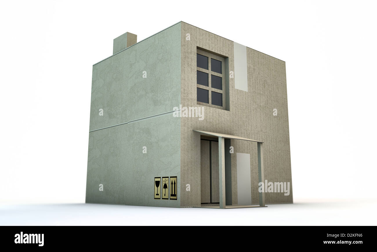 cardboard box house isolated on white background Stock Photo - Alamy