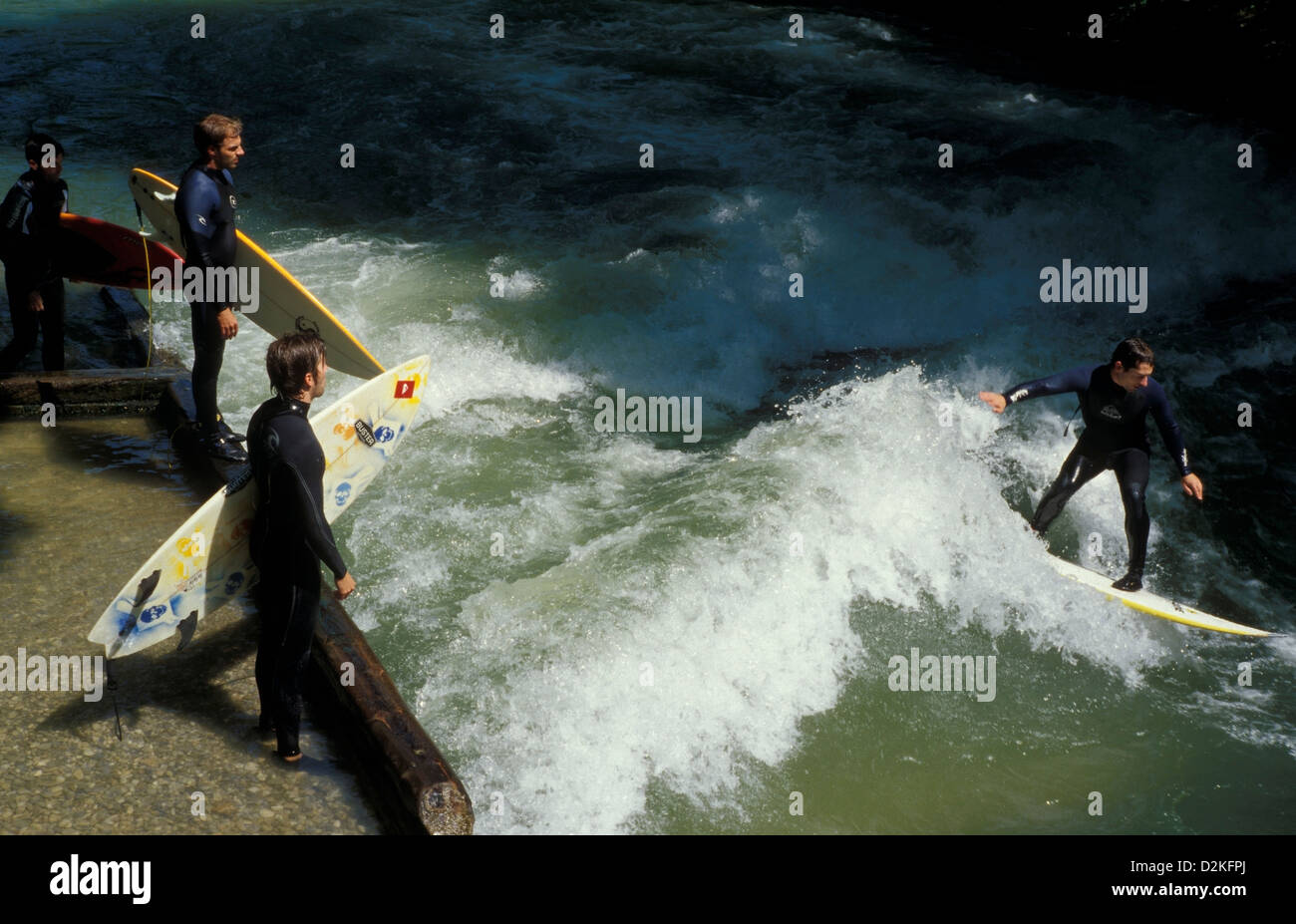Surfing on the River Isar Munich Bavaria Germany May 2009 Stock Photo ...
