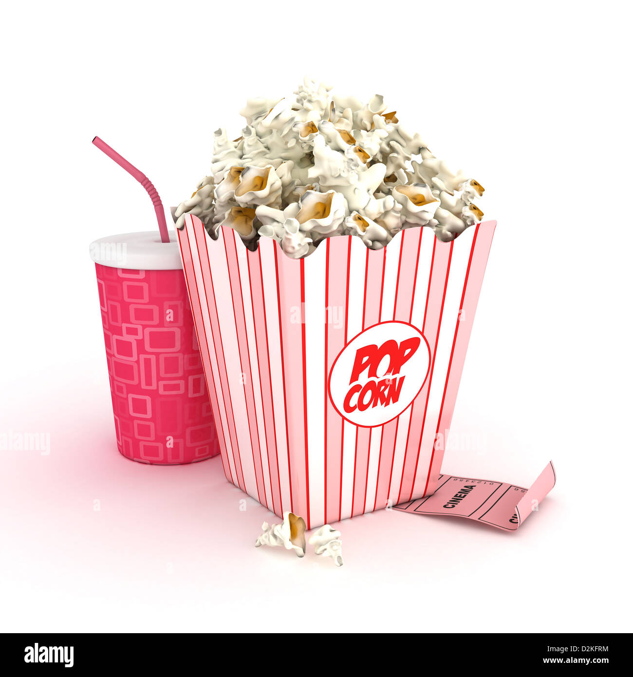 3D cinema concept-Film reel,Popcorn,Clapper and drink object-isolated ...