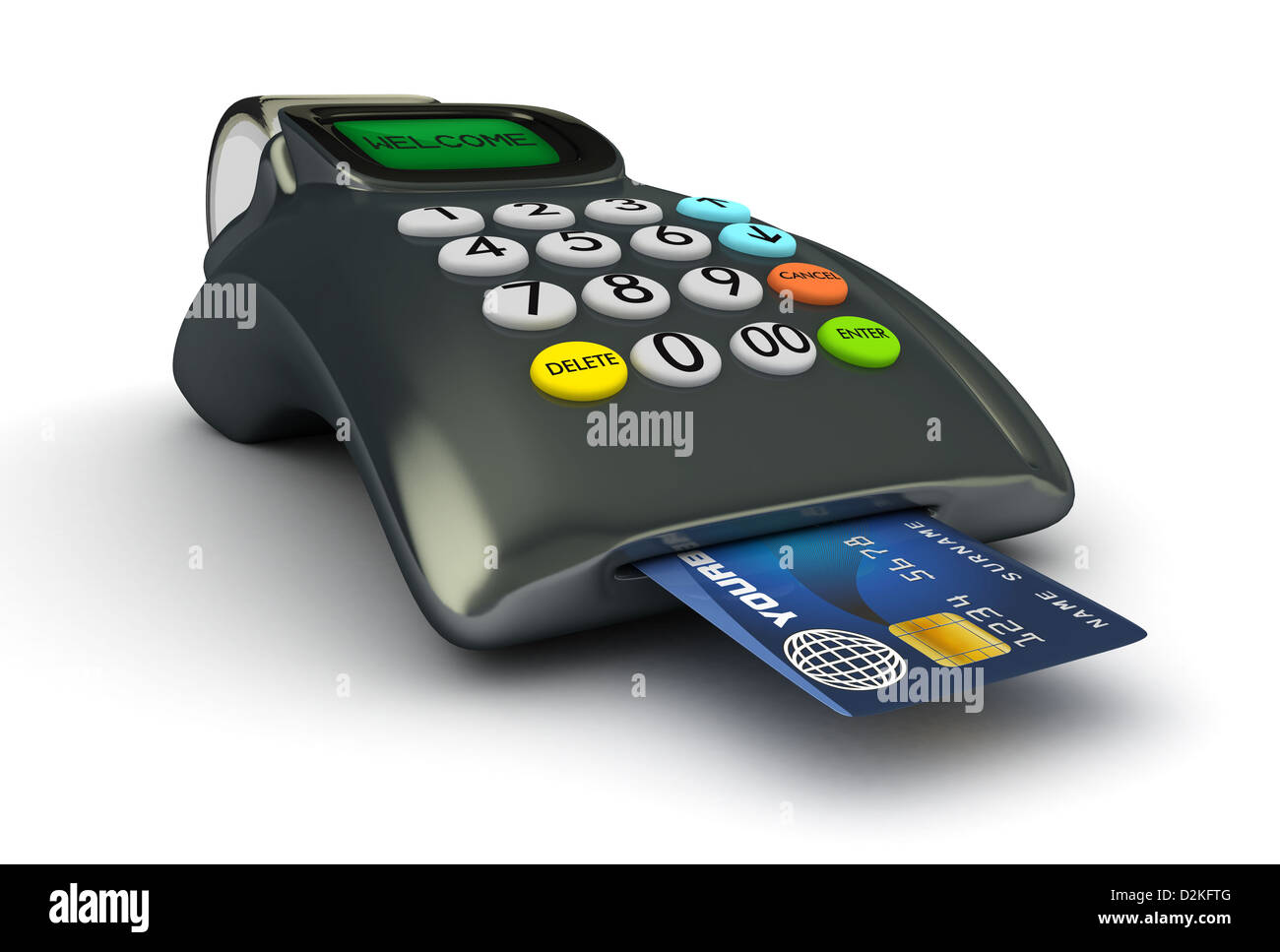 3D POS-terminal with credit card isolated Stock Photo - Alamy