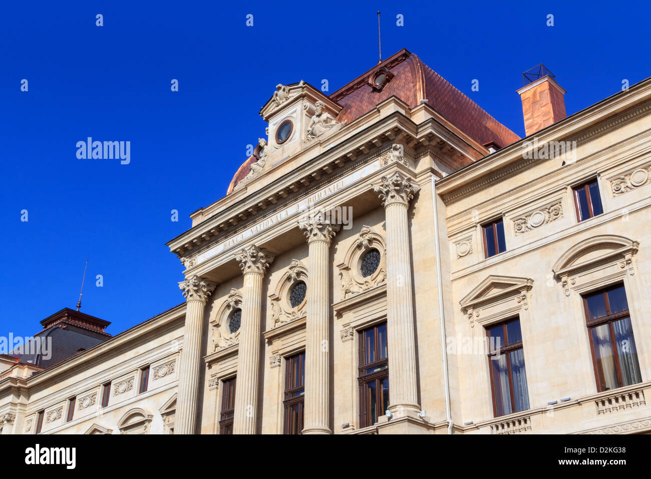 The newly renovated facade of the romanian national bank in Bucharest ...