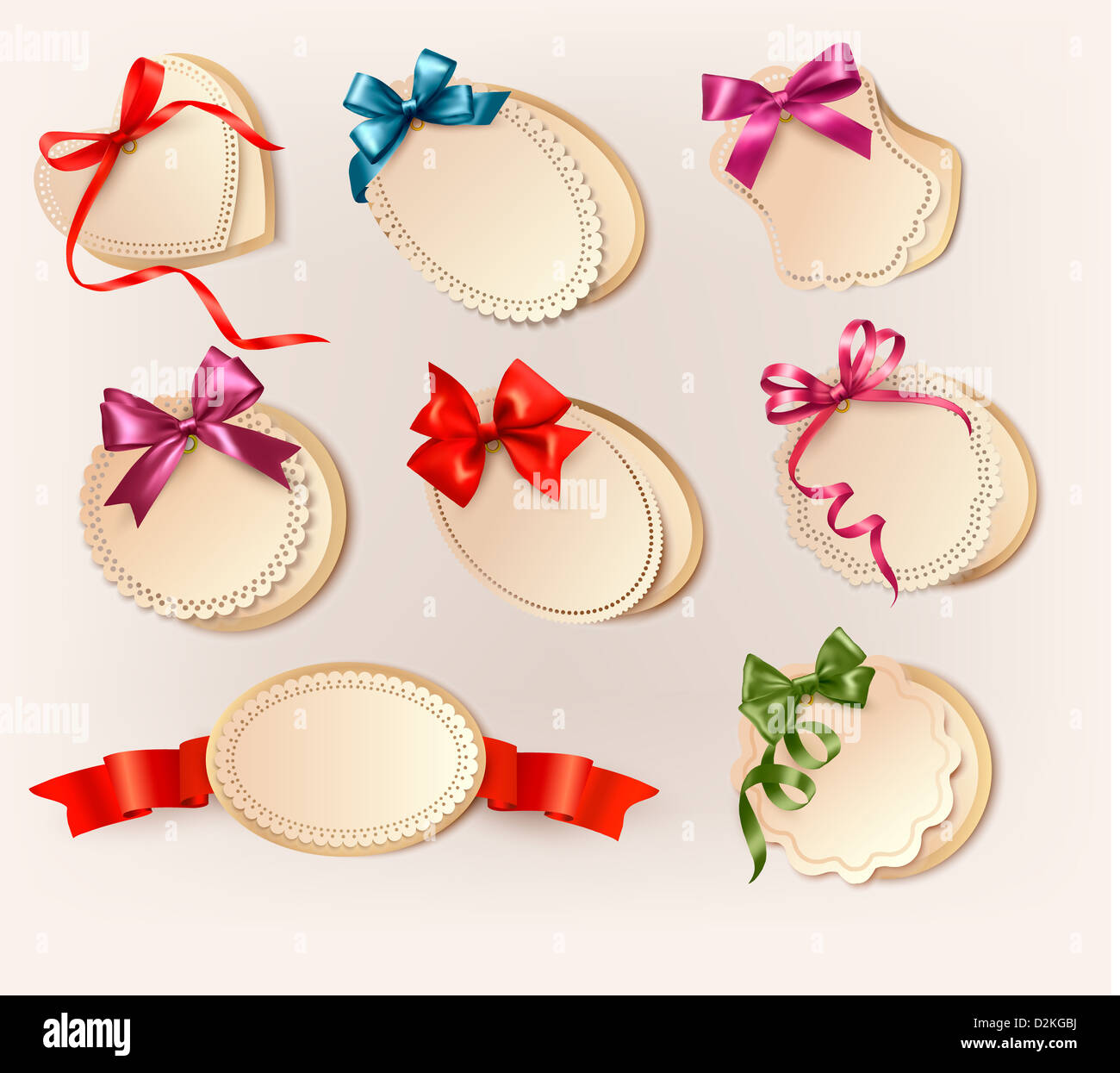 Set of beautiful retro labels with colorful gift bows with ribbons ...