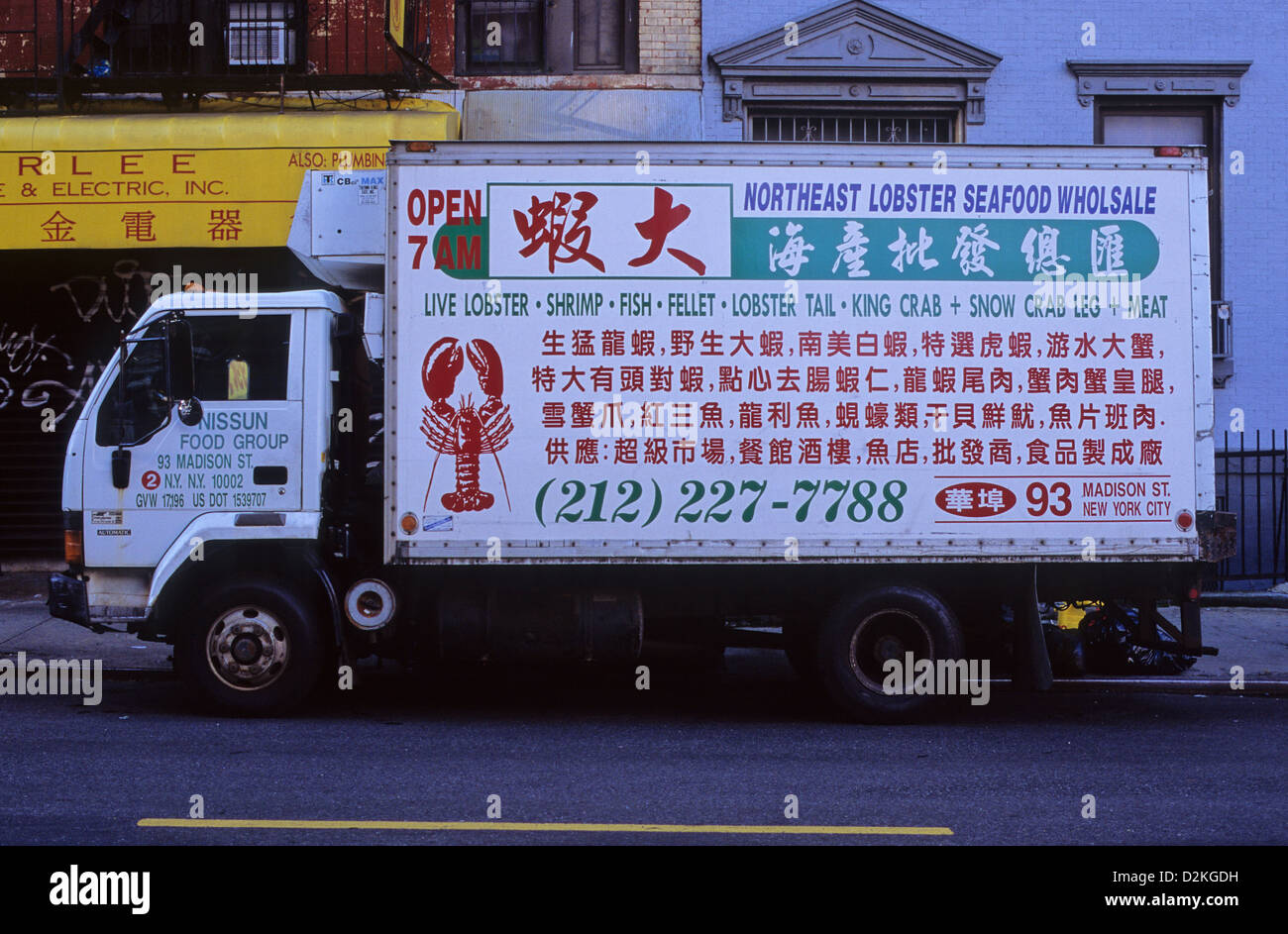 Fish trader's delivery truck in Chinatown Manhattan, New York, NY, USA ...