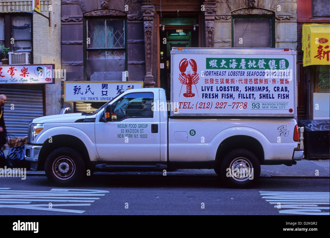 Fish trader's delivery truck in Chinatown Manhattan, New York, NY, USA ...