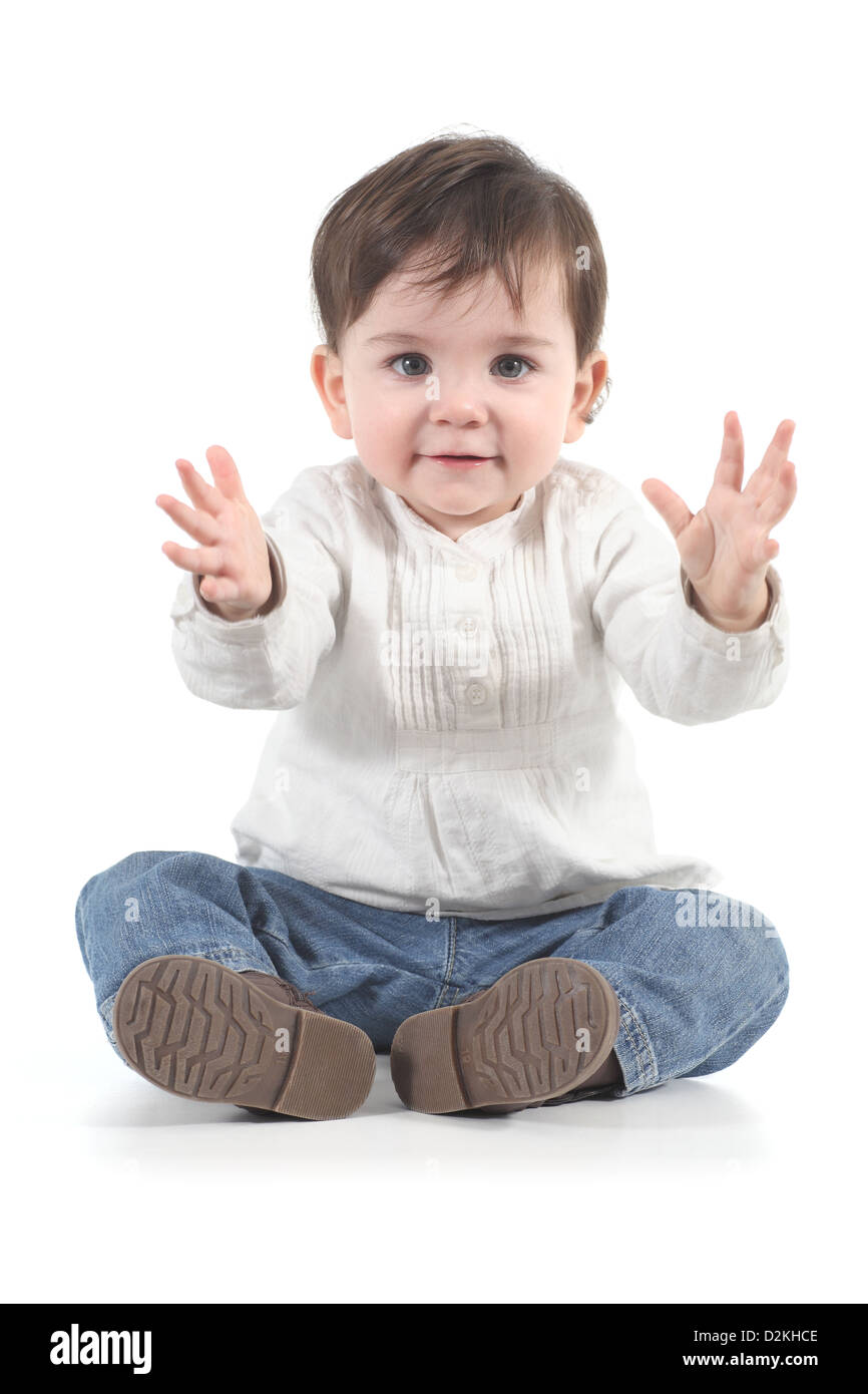 Baby asking for a hug on a white isolated background Stock Photo - Alamy