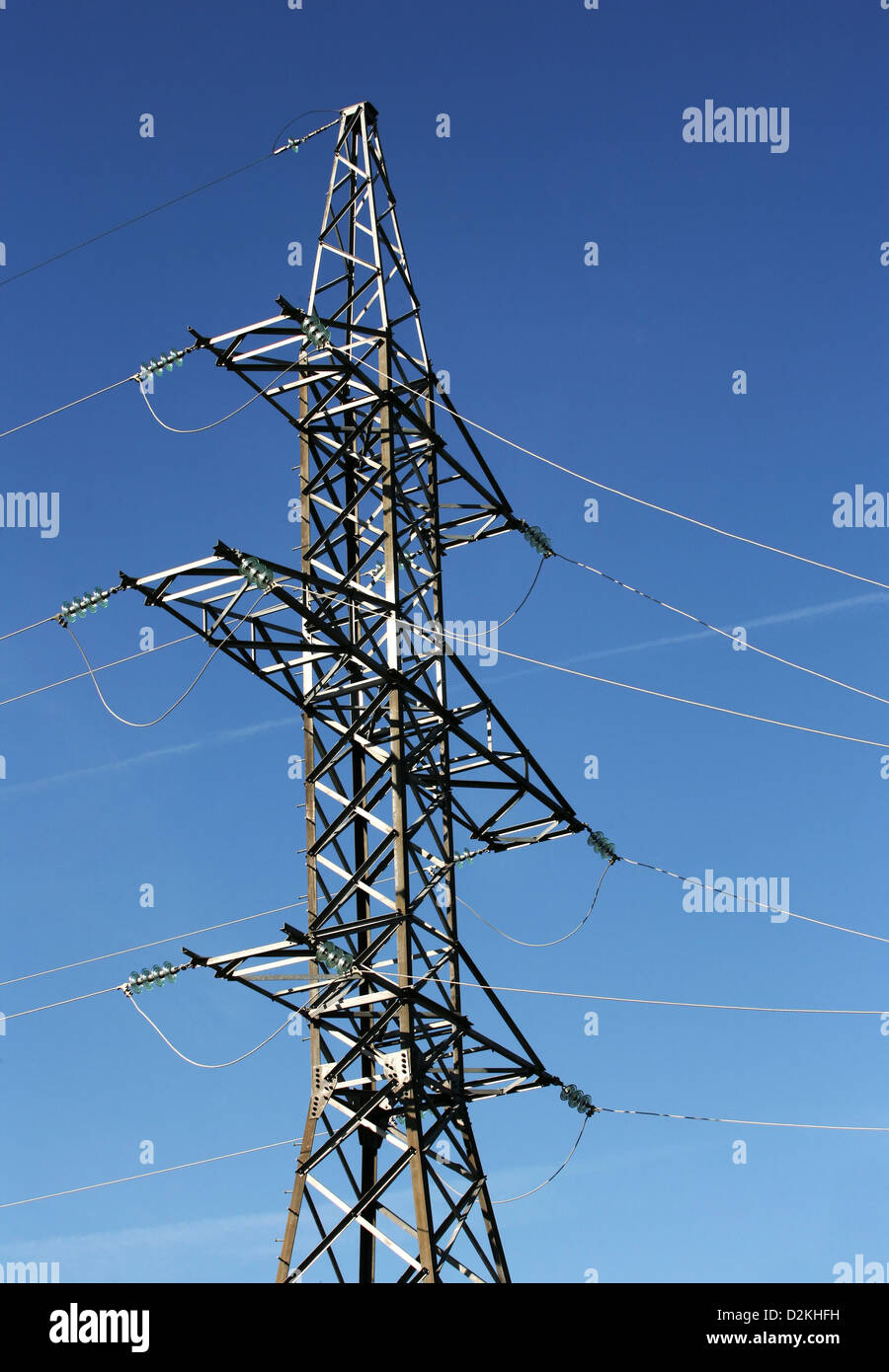 Electrical powerlines with blue sky Stock Photo - Alamy