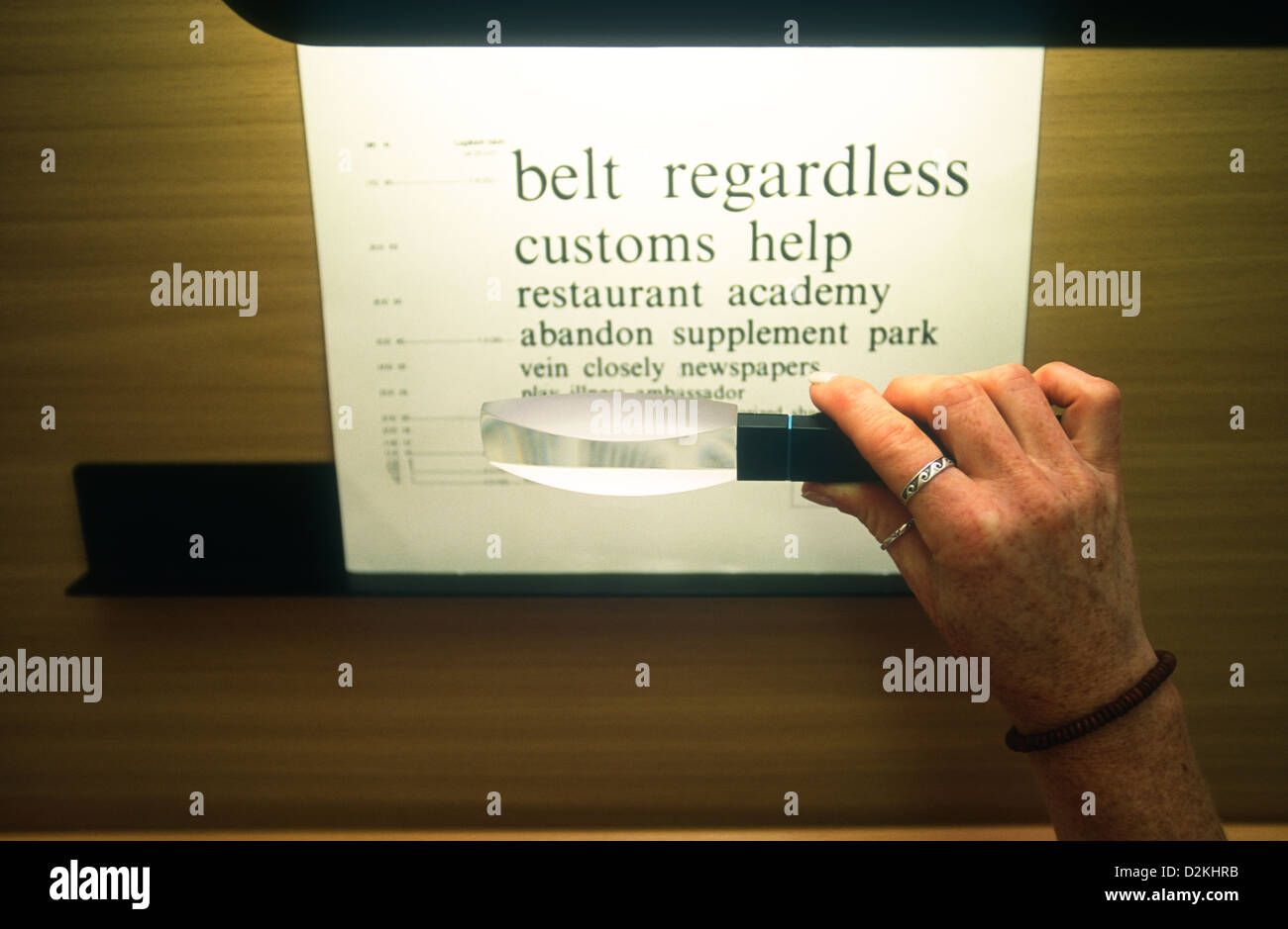 Visually impaired person using magnifier to read text, Guide Dogs for ...