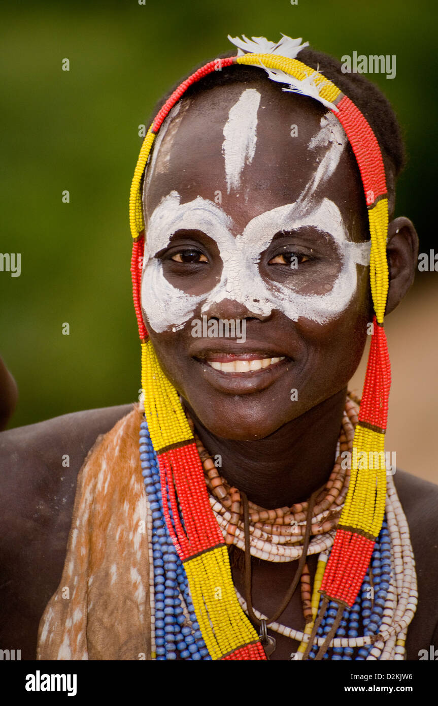 Portrait of colorfully decorated Kara woman-head shot Stock Photo - Alamy