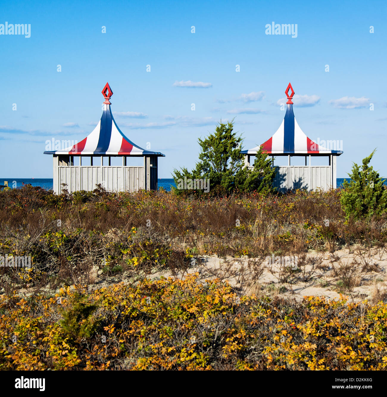 Beach huts at the Chappaquiddick Beach Club, Martha's Vineyard ...