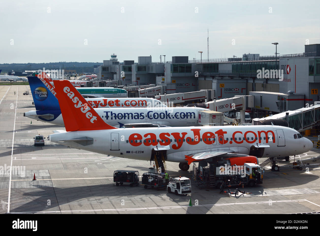 Easyjet, Thomas Cook and Air Lingus aircraft parked on ramp at South ...
