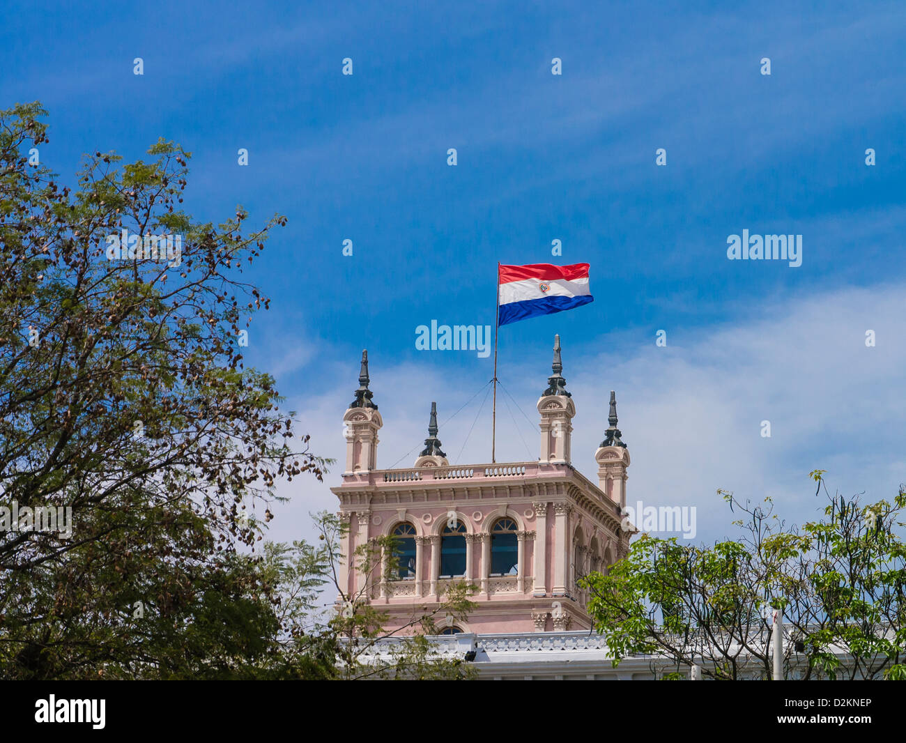 Top of government palace with flags flying, Asunción, Paraguay Stock ...