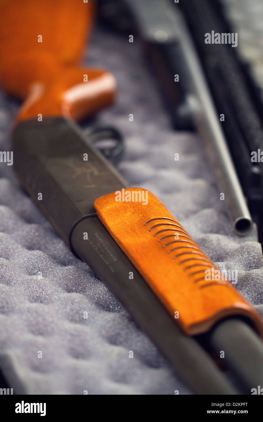 The grip of a pump action shotgun Stock Photo - Alamy