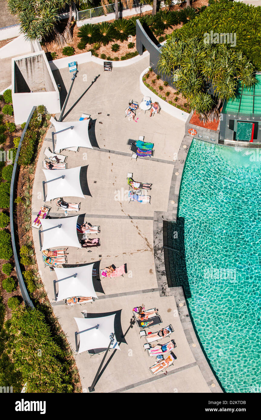 Sunbathers by the pool at Q1, Surfers Paradise, Gold Coast, Queensland ...