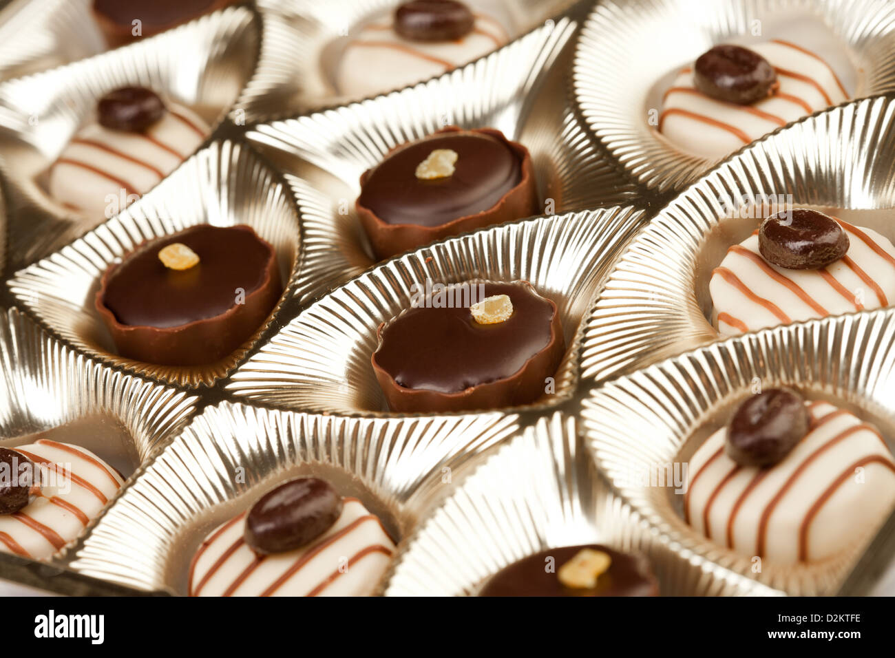 Chocolate sweets in box close up Stock Photo - Alamy
