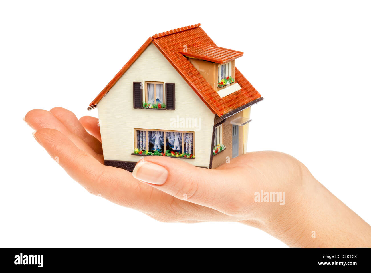 house in human hands on a white background Stock Photo - Alamy