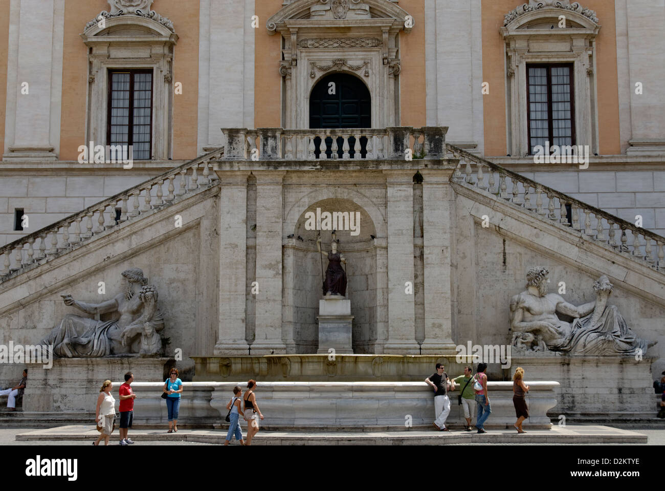 Rome. Italy. View of the 14th century Palazzo Senatorio staircase which ...