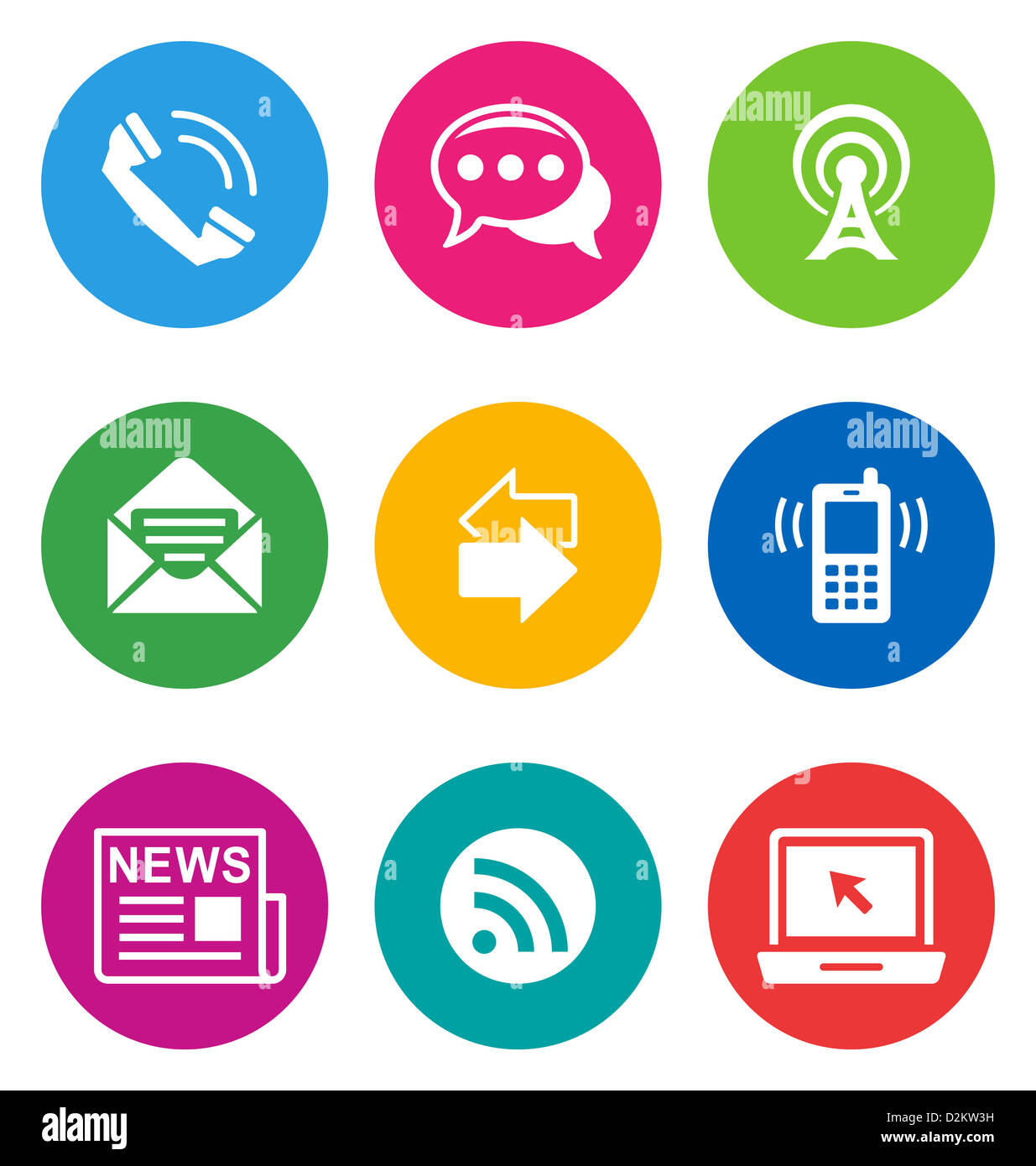 color circular communication icons isolated on white background Stock ...