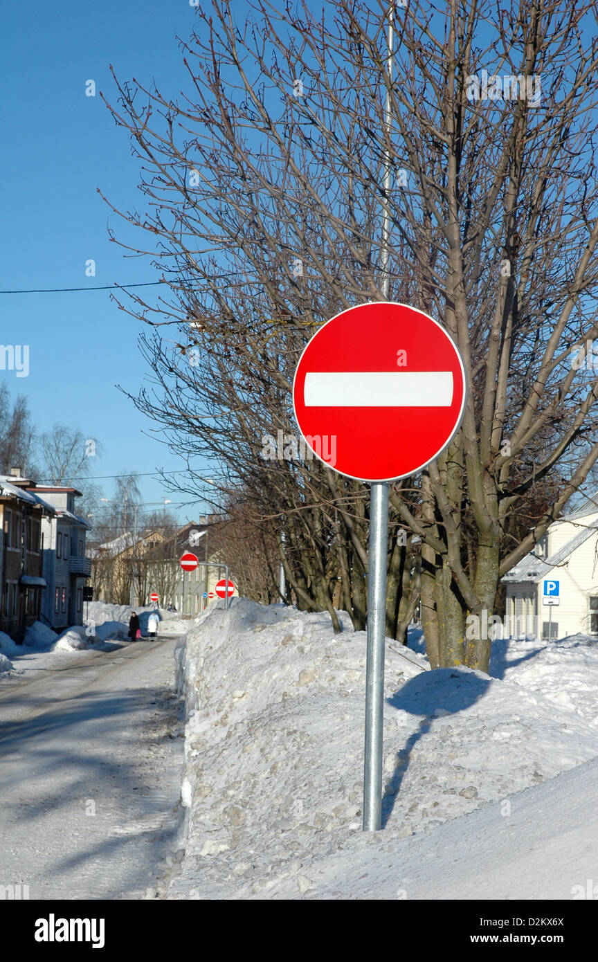 prohibition traffic signs at winter Stock Photo - Alamy
