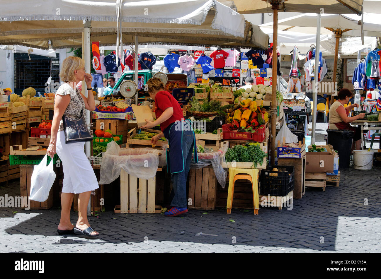 Rome. Italy. View of market stalls selling fruit and vegetables at the ...