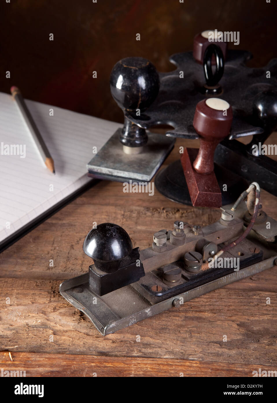 Antique morse code telegraph and stamps on vintage desk Stock Photo - Alamy