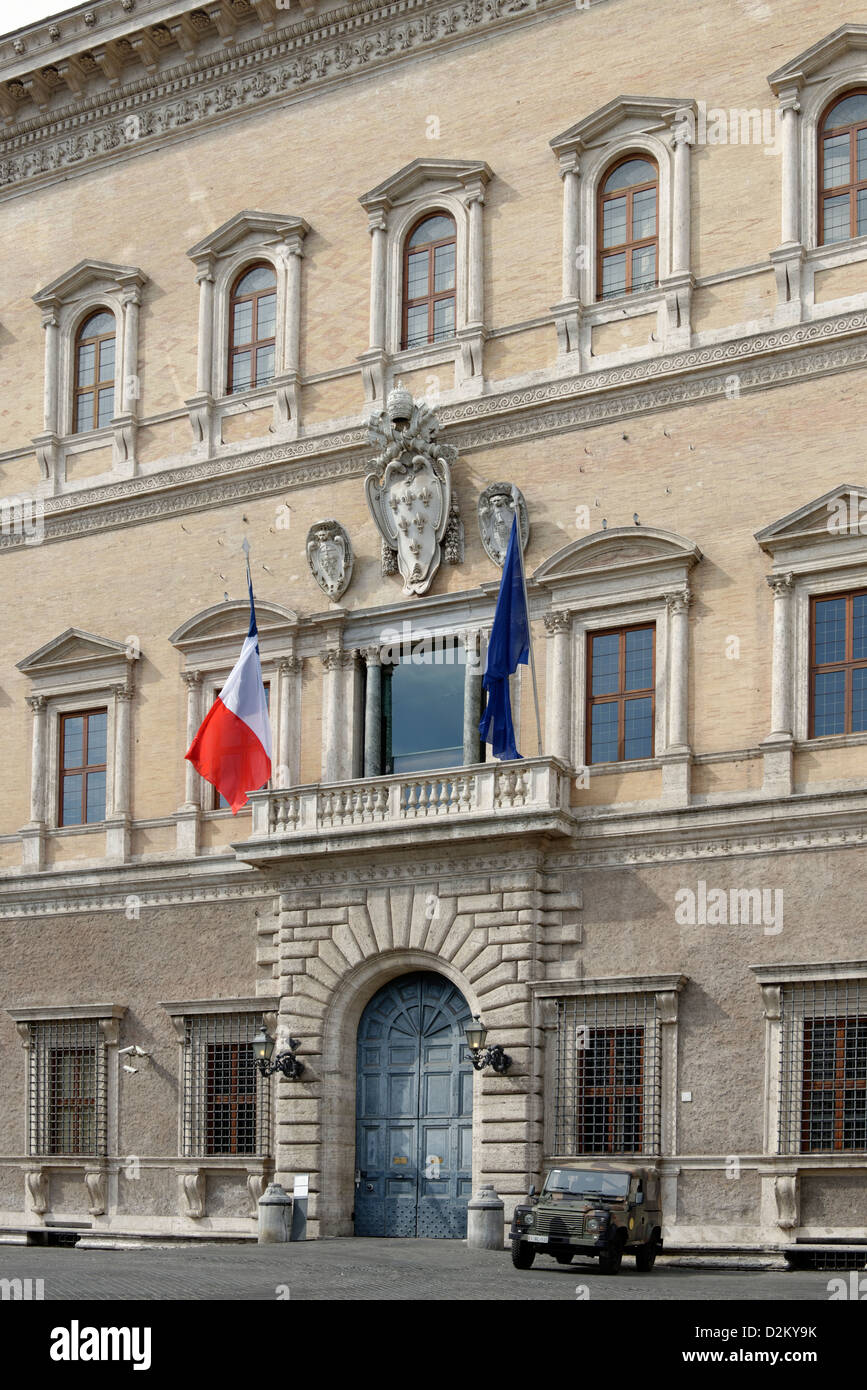 Rome. Italy. View of the beautiful renaissance building Palazzo Farnese ...