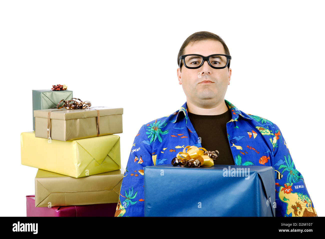 happy silly salesman with some boxes, isolated on white Stock Photo - Alamy