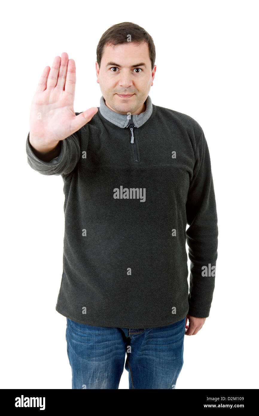 young man making stop with his hand, isolated Stock Photo - Alamy