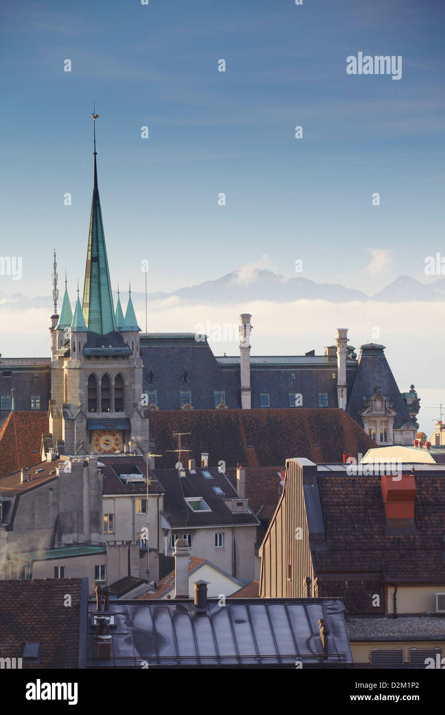 City skyline and St Francois Church, Lausanne, Vaud, Switzerland Stock ...
